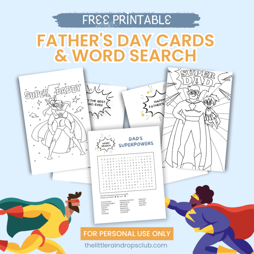 FREE Father's Day Cards and Word Search - The Little Raindrops Club